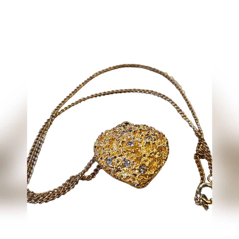 Avon Vintage Perfume Gold-Plated Heart Locket - Gem
